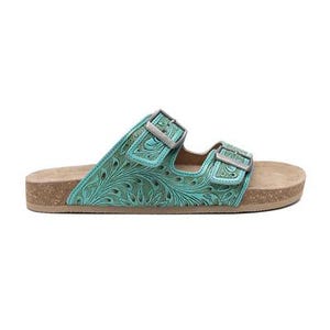 Myra Hand-tooled Southwest Turquoise Leather "verdent Ranges" Sandals ...