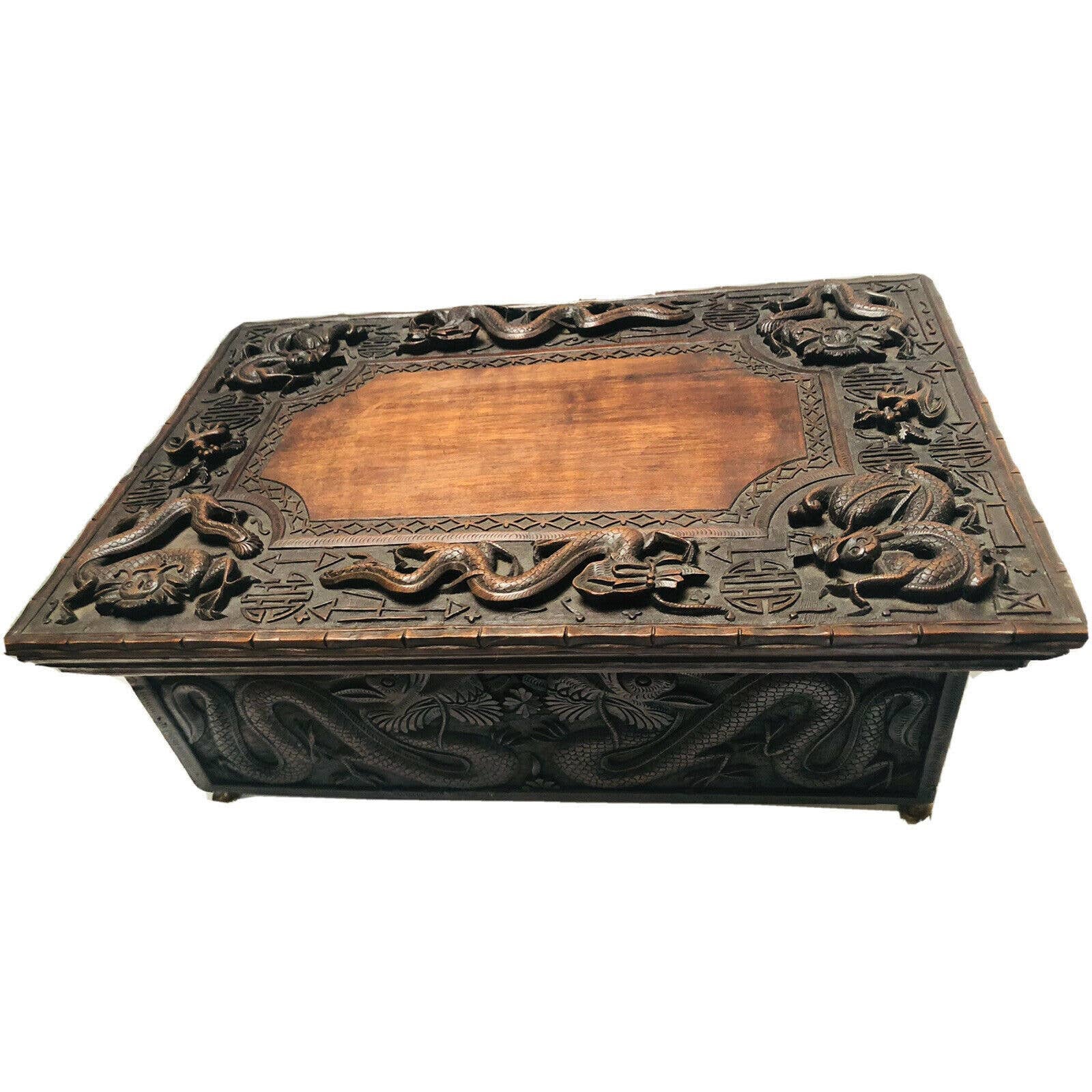 Antique 1800s Chinese Carved Dragon Serpent Rosewood Casket - Etsy