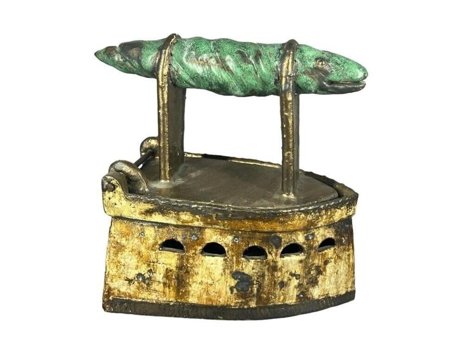 Glazed Slug Box Sad Iron Figurine W Green Slug Handle Signed 1983 ...