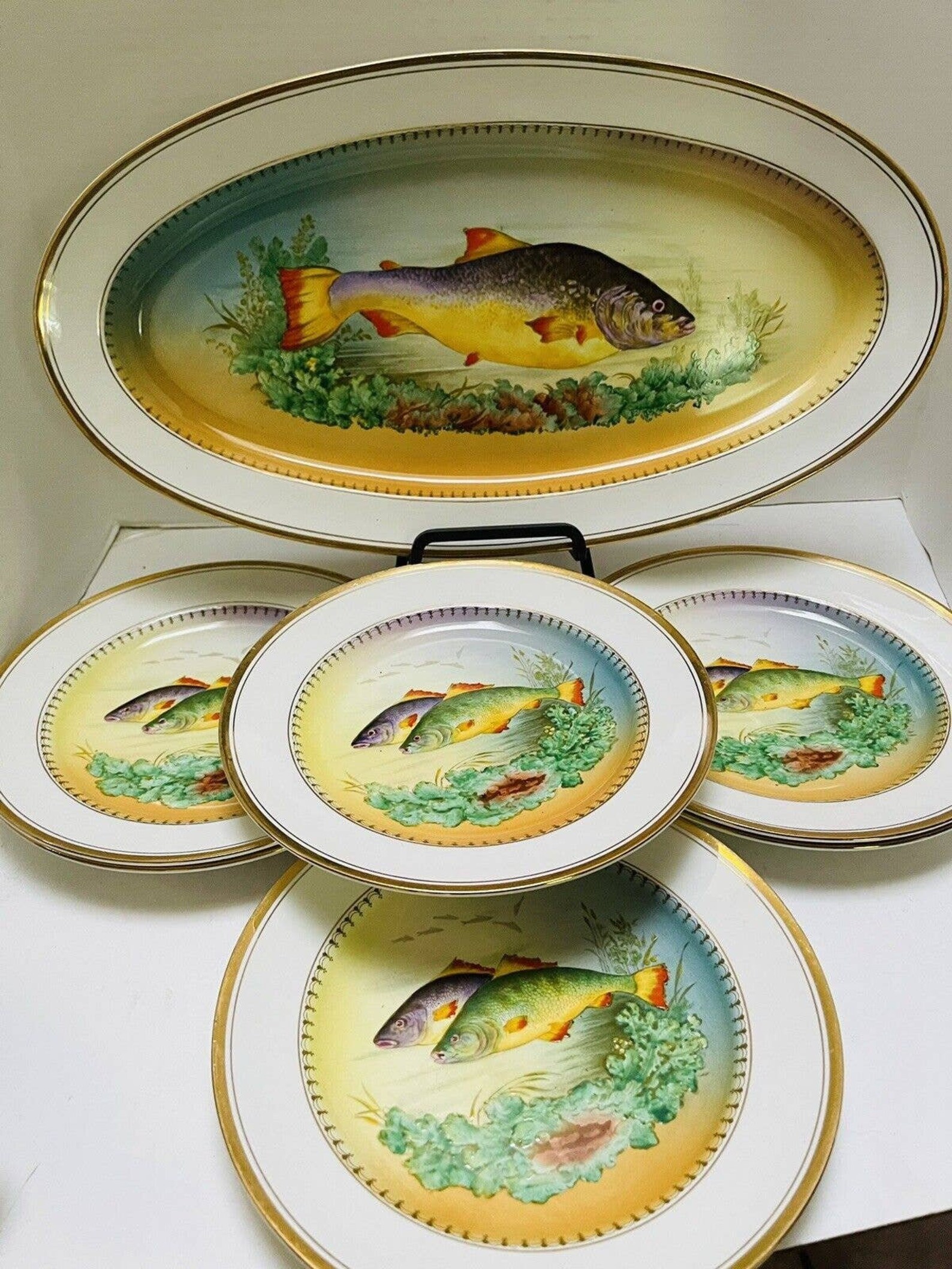 Antique George Jones and Sons 7pc Fish Trout Plate Set - Etsy