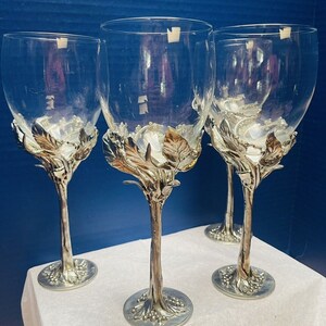 CASTOR COOPER Pewter Footed Stems Wine/water Crystal Glasses Set of 4 ...