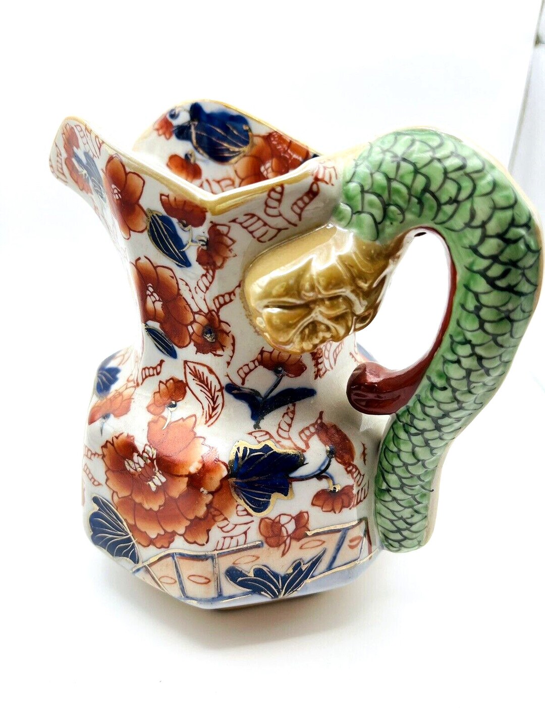 Ironstone Imari Pitcher Jug Green Snake Hydra Handle Small - Etsy