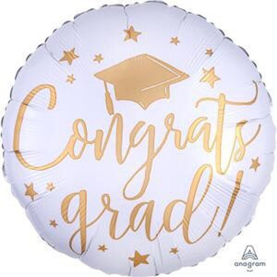 White and Gold congrats Grad 18 Graduation Balloon - Etsy