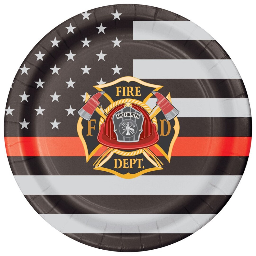 Thin Red Line Firefighter Party Dinner Plates, Set of 8, Fireman Party ...