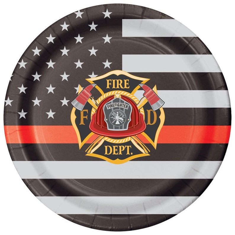 Thin Red Line Firefighter Party Dinner Plates, Set of 8, Fireman Party ...