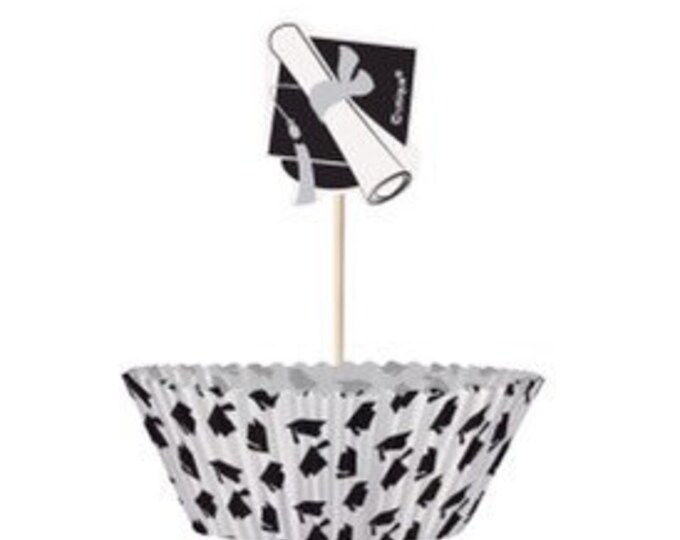 Black and White Graduation Cupcake Decor Set- Set of 24 - Etsy