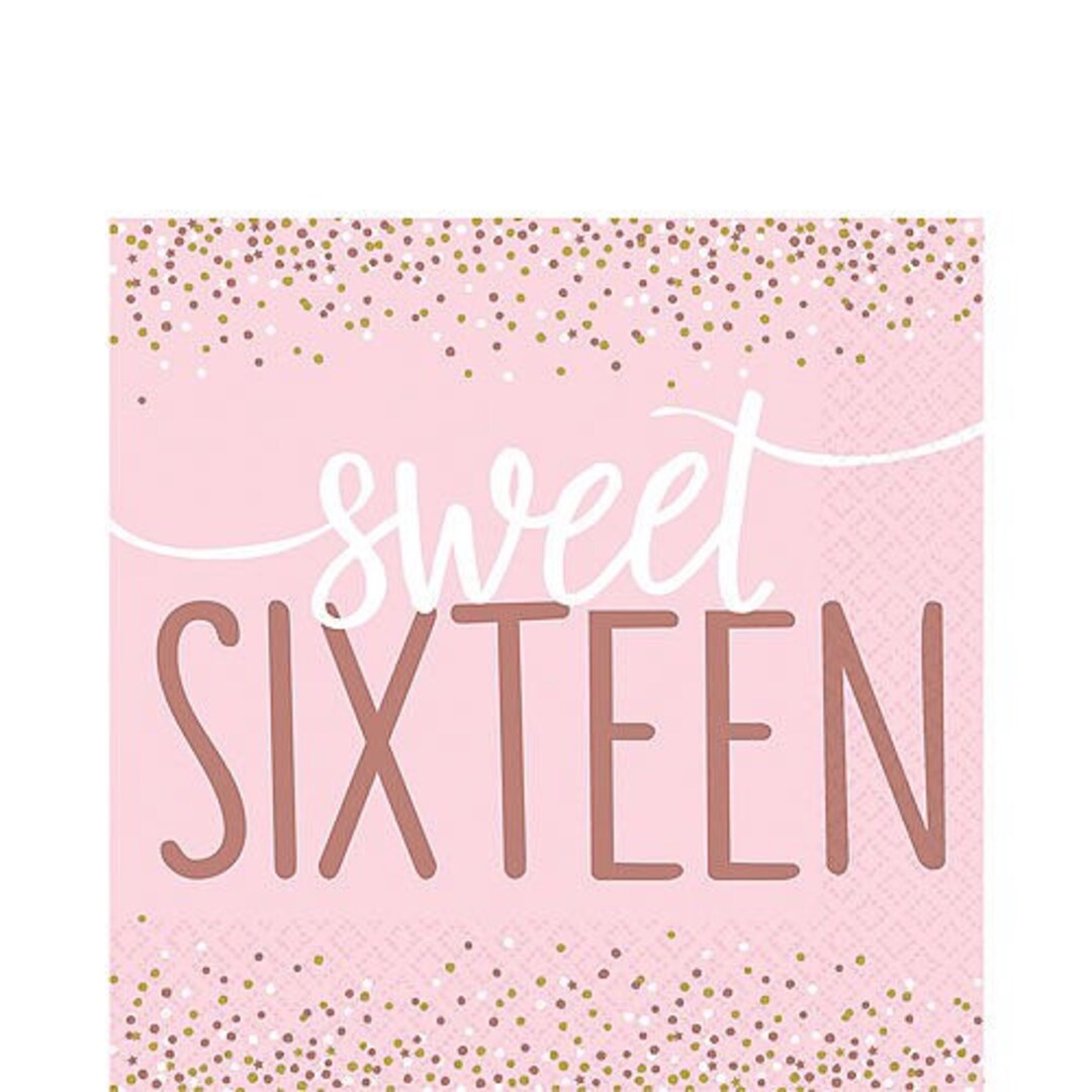 Rose Gold & Pink Sweet 16 Lunch Napkins 16ct, 6 1/2in X 6 1/2in Paper ...