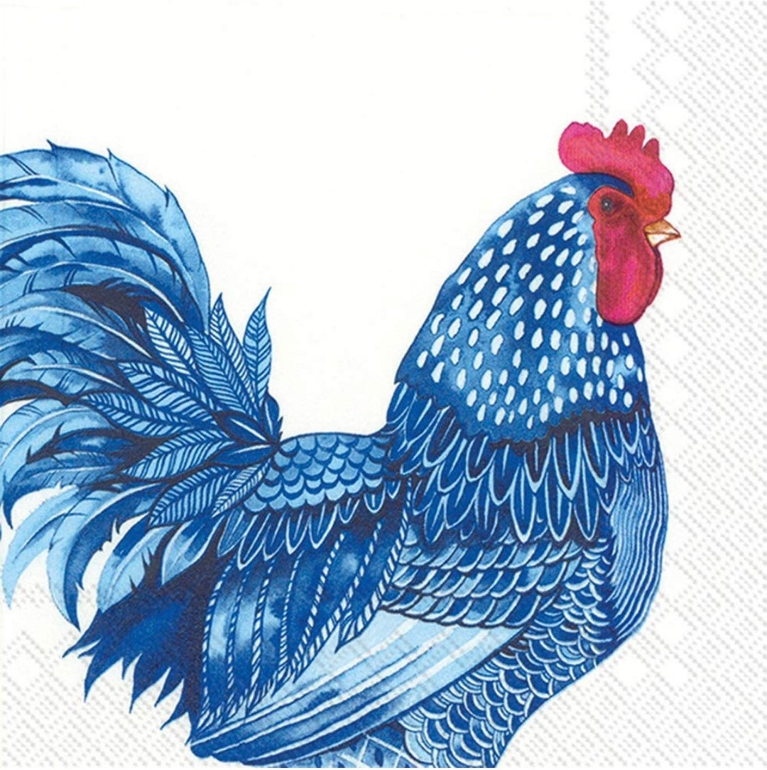 Blue Plumage Rooster Luncheon Napkins 6.5x6.5 Inch, Set of 20 Rooster ...