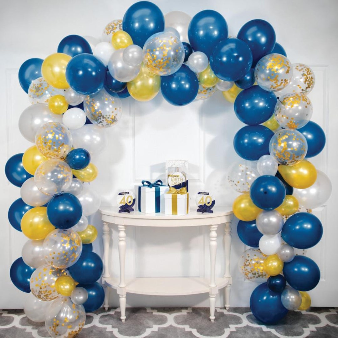 Navy, Gold and Silver Balloon Arch Kit, 112 Assorted Latex Balloons ...