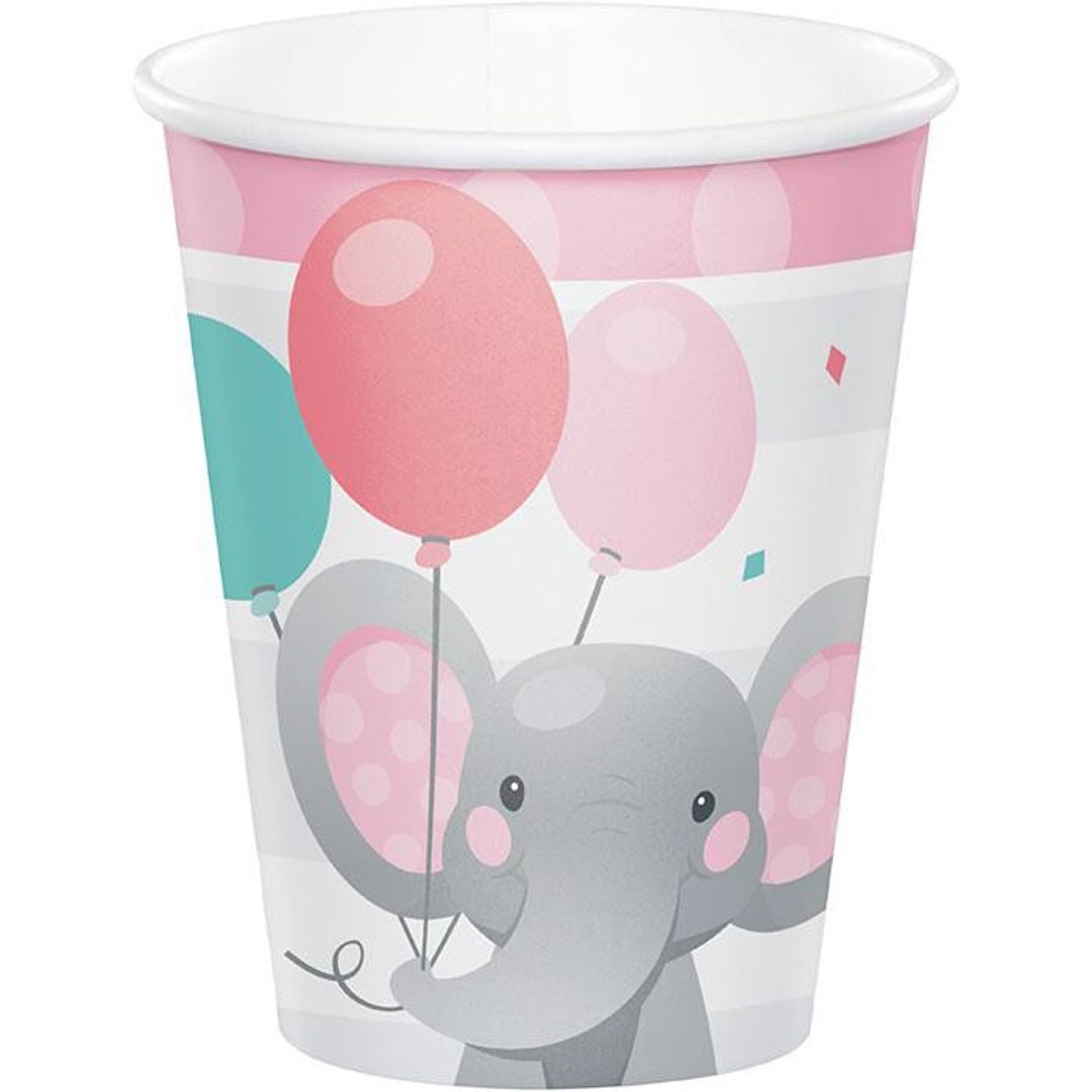 Elephant Pink 9 Oz. Cups, Set of 8, Elephant Themed Party, Elephant ...