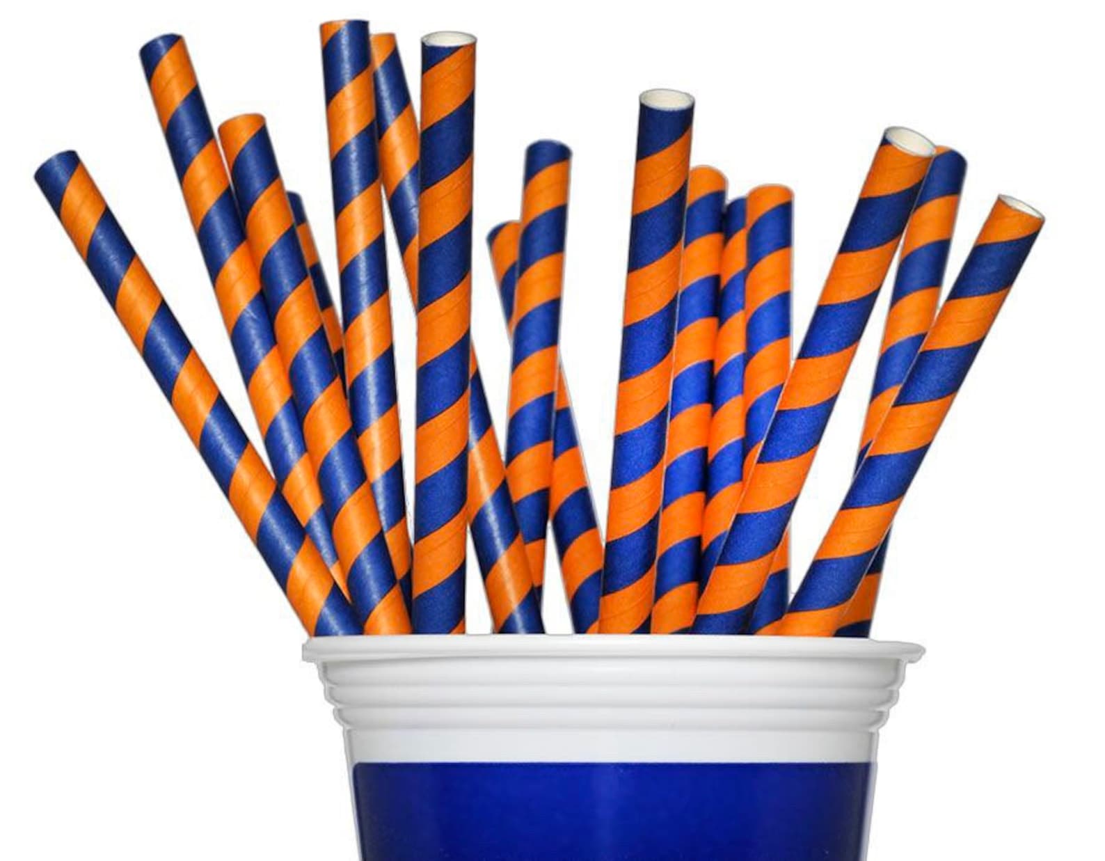 Orange and Blue Striped Paper Straws Set of 16 Football - Etsy