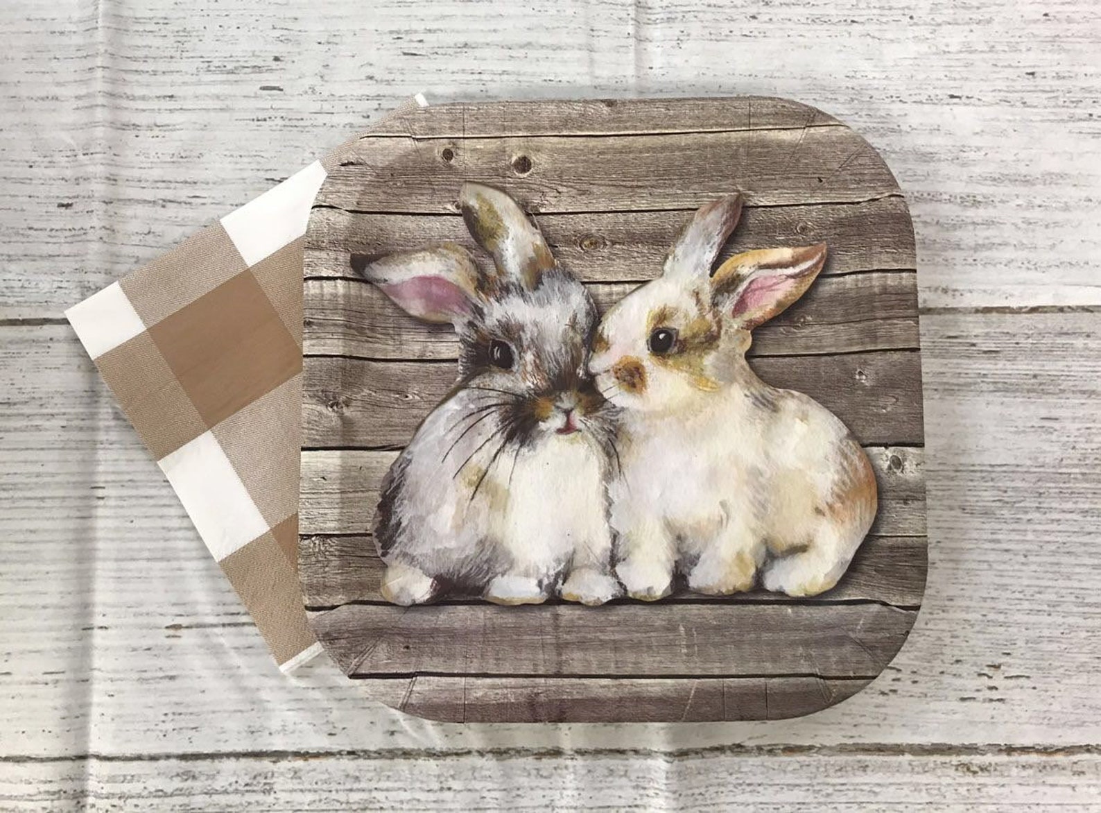 Barnwood Bunny Rabbit Square Dinner Plates Farm Party Set of | Etsy