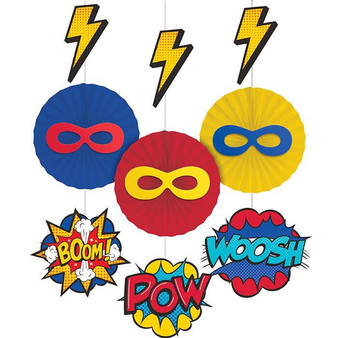 Superhero Party Hanging Decorations, Set of 3, Superhero Themed ...