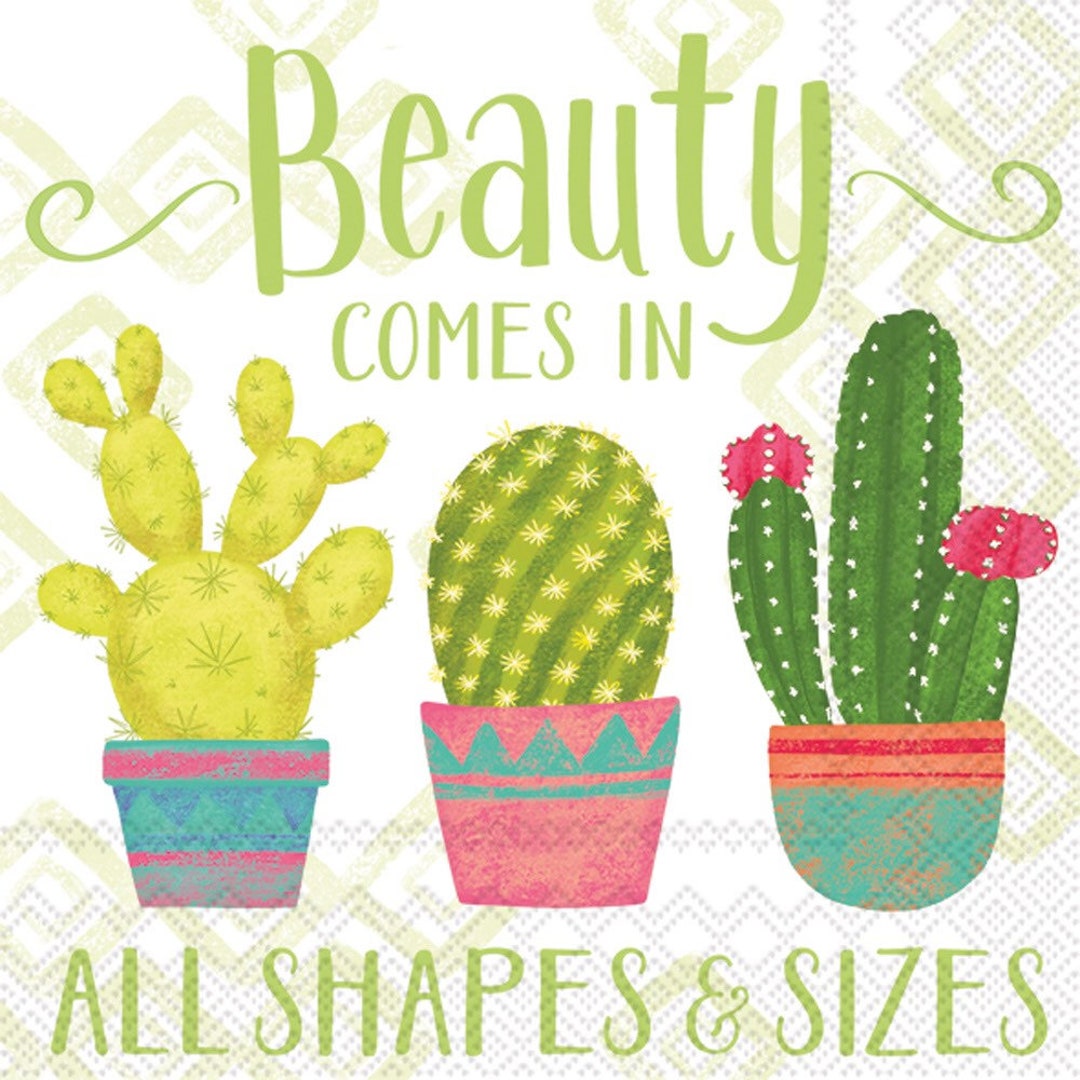 Cactus Beverage Napkins, Cactus Party, Set of 20 Napkins, Beauty Comes ...