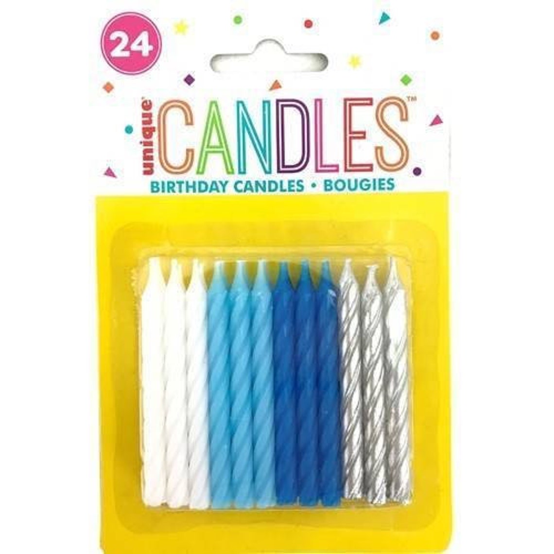 Blue White and Silver Spiral Birthday Candles, Set of 24, Birthday ...