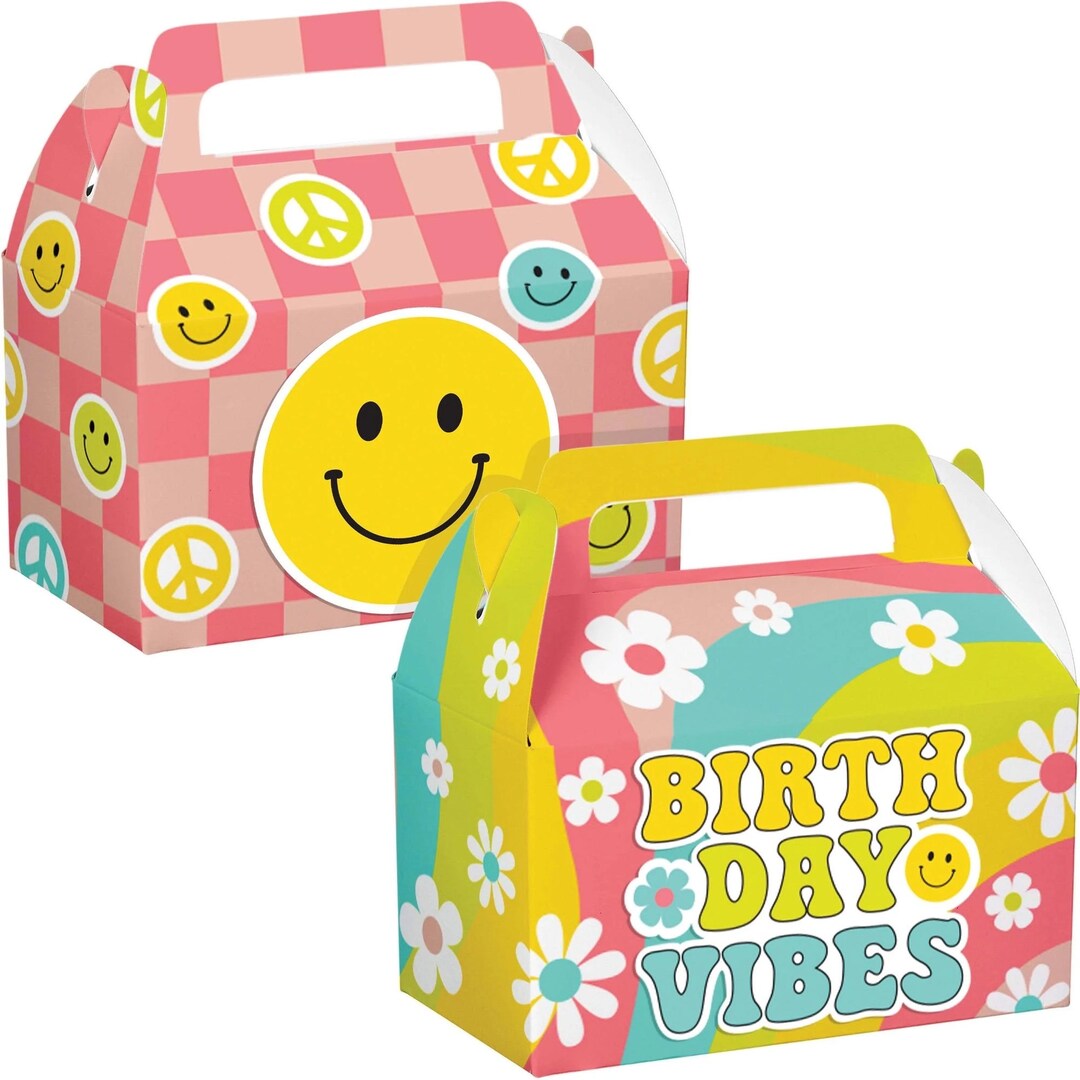 Flower Power Paper Favor Boxes , Set of 4, Groovy, Peace, Birthday ...