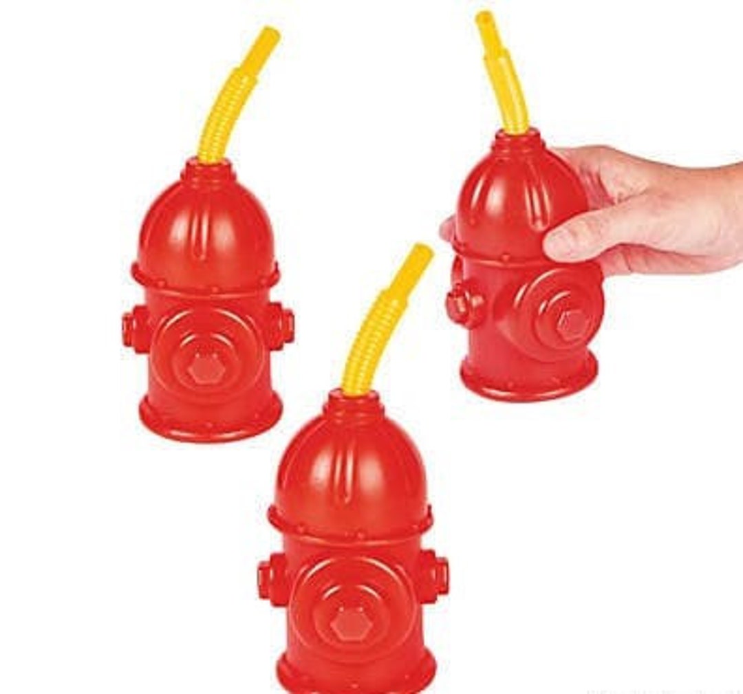 Fire Hydrant Plastic Cups With Straw, Sold Individually, Fireman Party ...