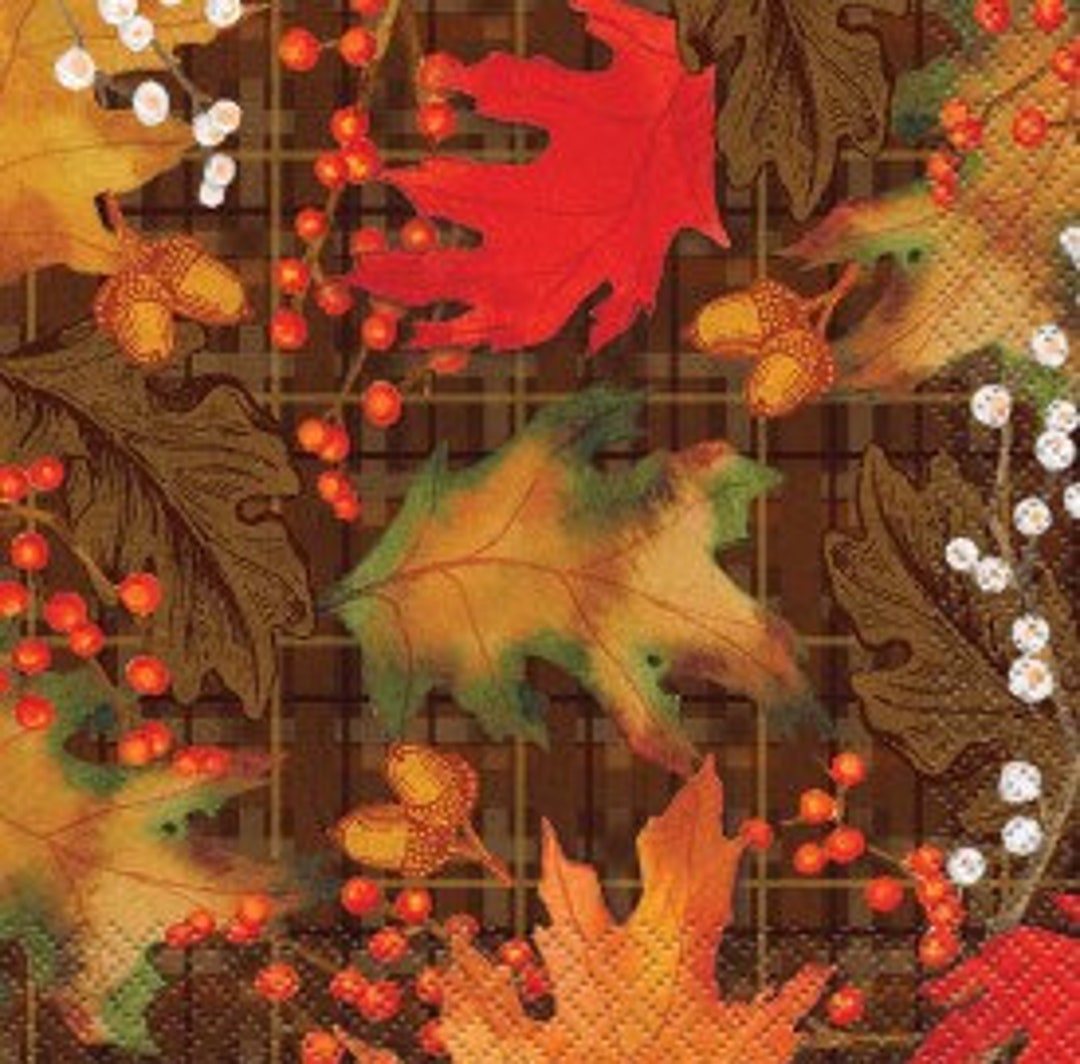 Rustic Fall Leaves and Berries Beverage Napkins, Harvest Napkins , Fall ...