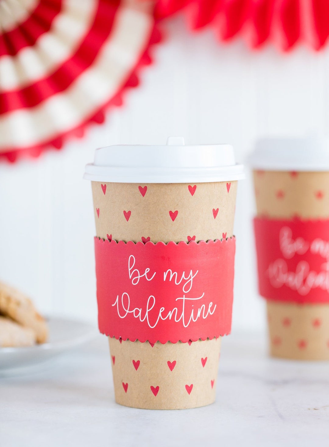 Be My Valentine Heart 16 Oz. Coffee Cups, Lids, and Sleeves, Set of 8 ...