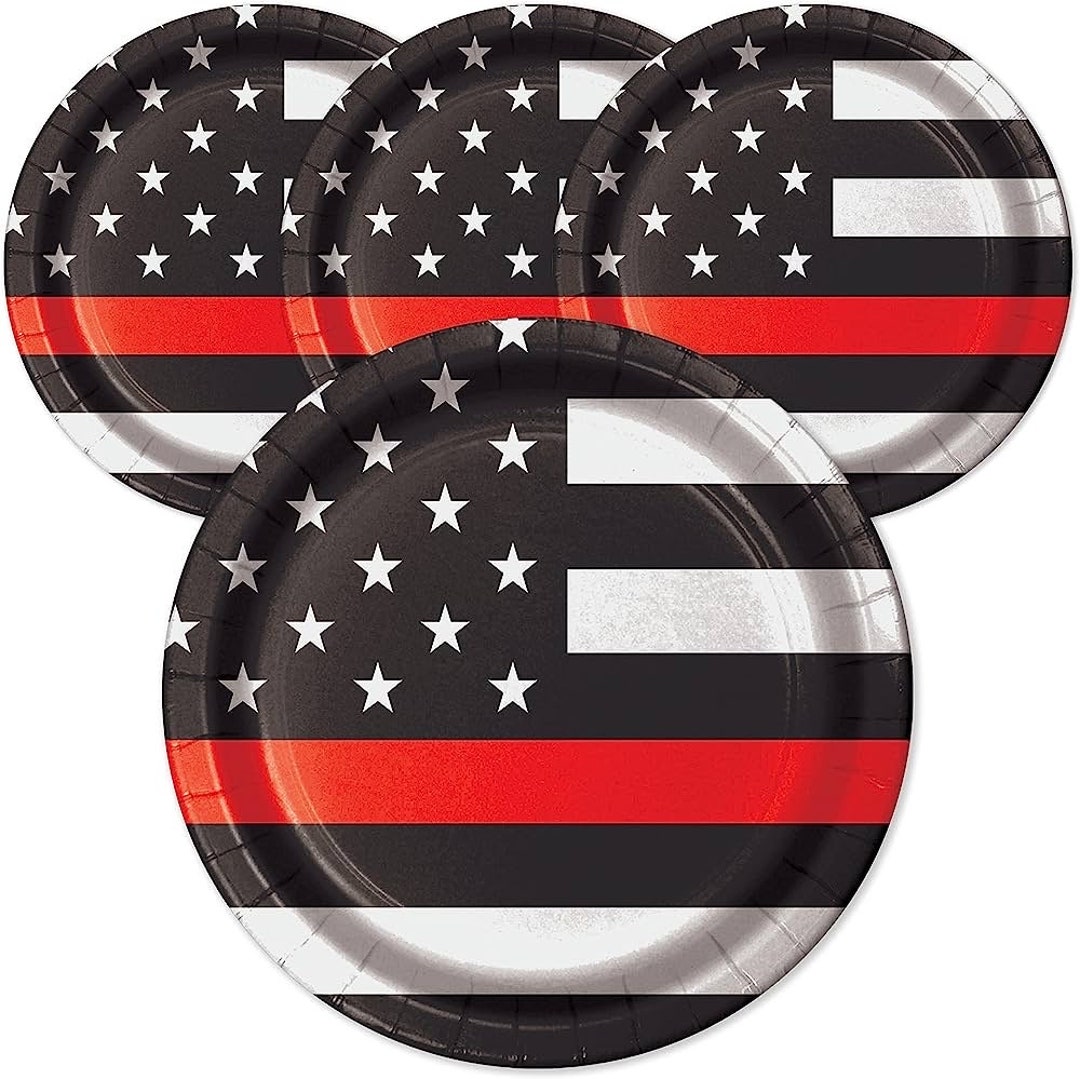 Thin Red Line Firefighter Party 7” Dessert Plates, Set of 8, Fireman ...