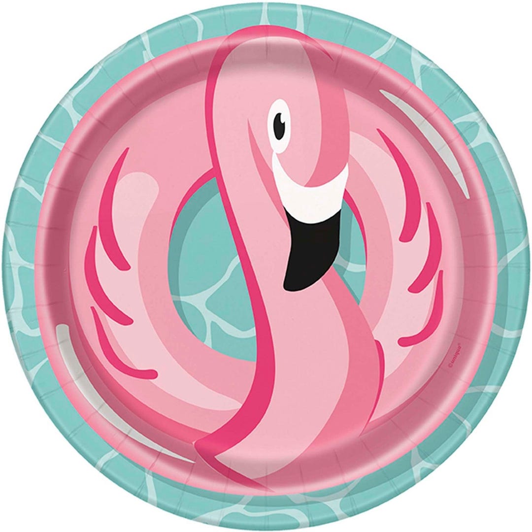 Summer Fun Flamingo Pool Float 9” Dinner Plates, Set of 8, Pool Party ...