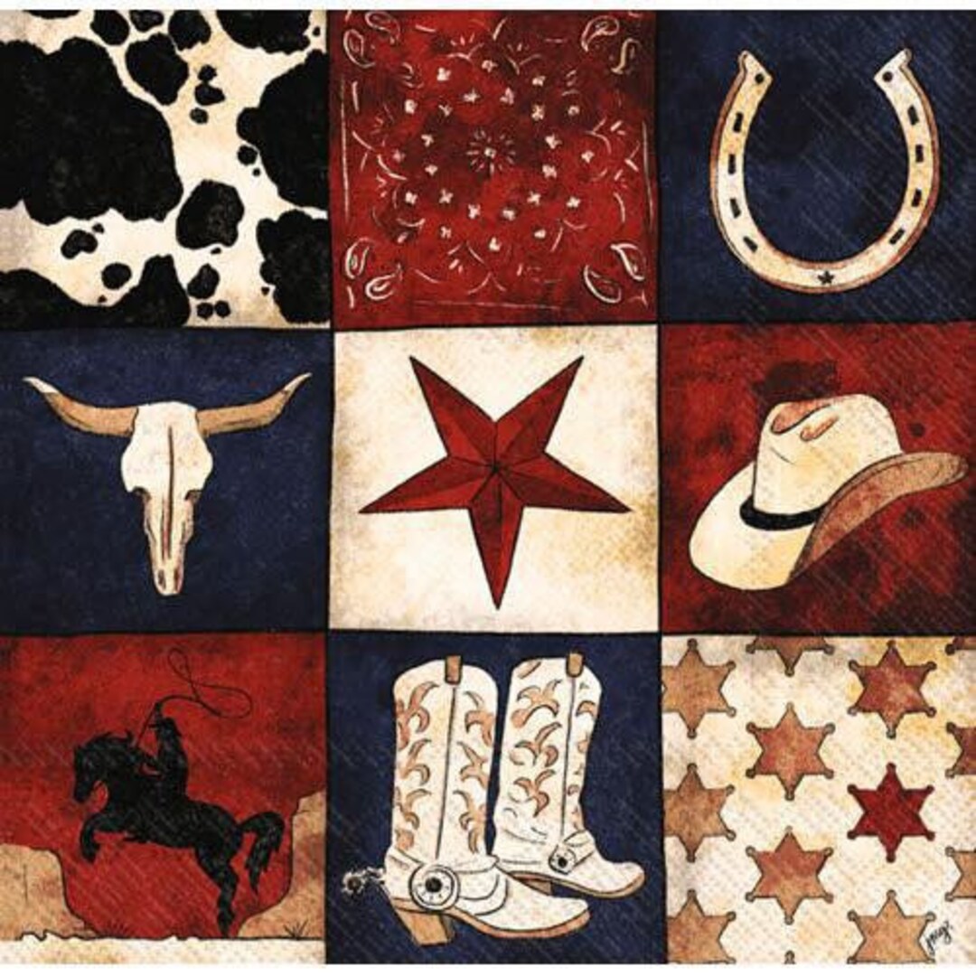 Cowboy Collage Cocktail Napkins, Wild West Party, Birthday, Cowboy ...