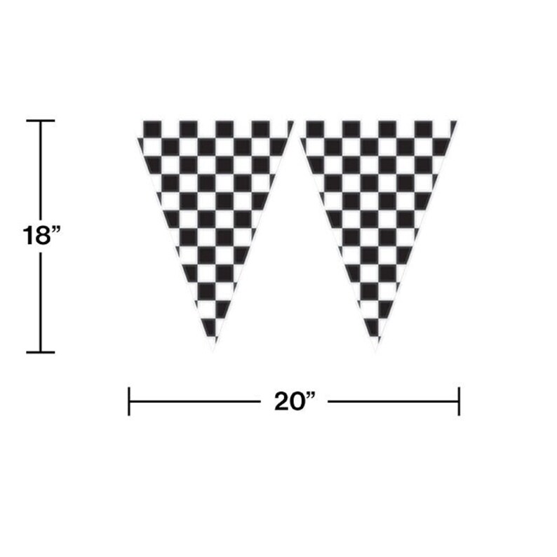Black and White Check Pennant Banner, 18 Inches Tall by 20 Feet Long ...