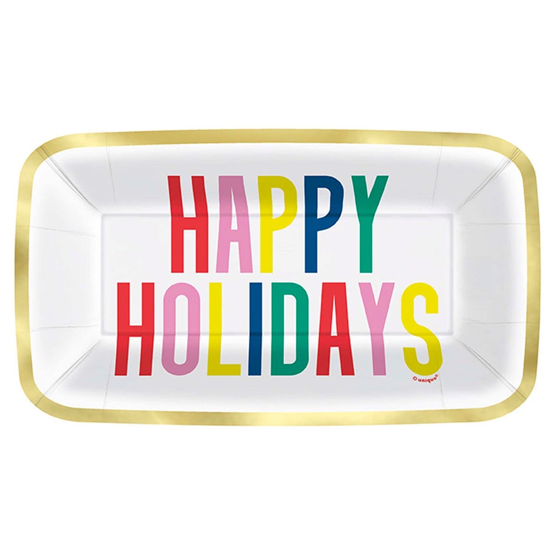 CLOSEOUT!! 50% OFF Happy Holidays Paper 9” Appetizer Plates, Vibrant ...