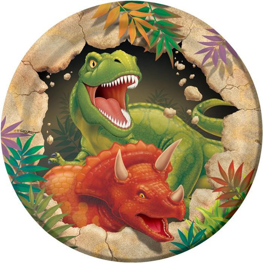 Dino Blast Dessert Plates, 7” Dinosaur Plates, Dino Blast Theme, 8 ...