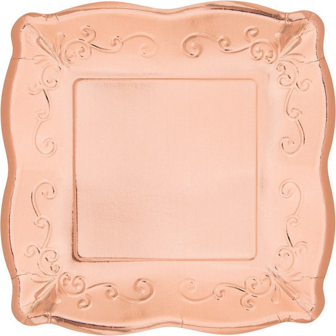 Rose Gold Foil Square Embossed 10" Plates, Set of 8 Plates, Rose Gold ...