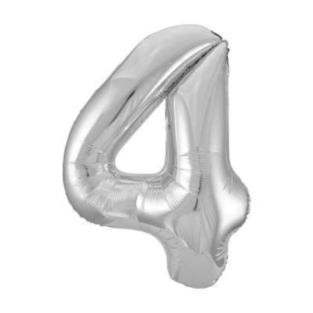 Silver Number 4 Shaped Foil Balloon 34", Packaged - Etsy