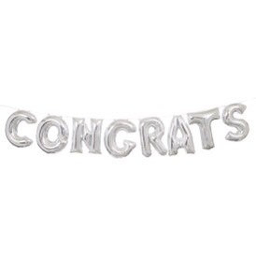 Congrats Silver Balloon Banner, Graduation Party Decor, Silver Congrats ...