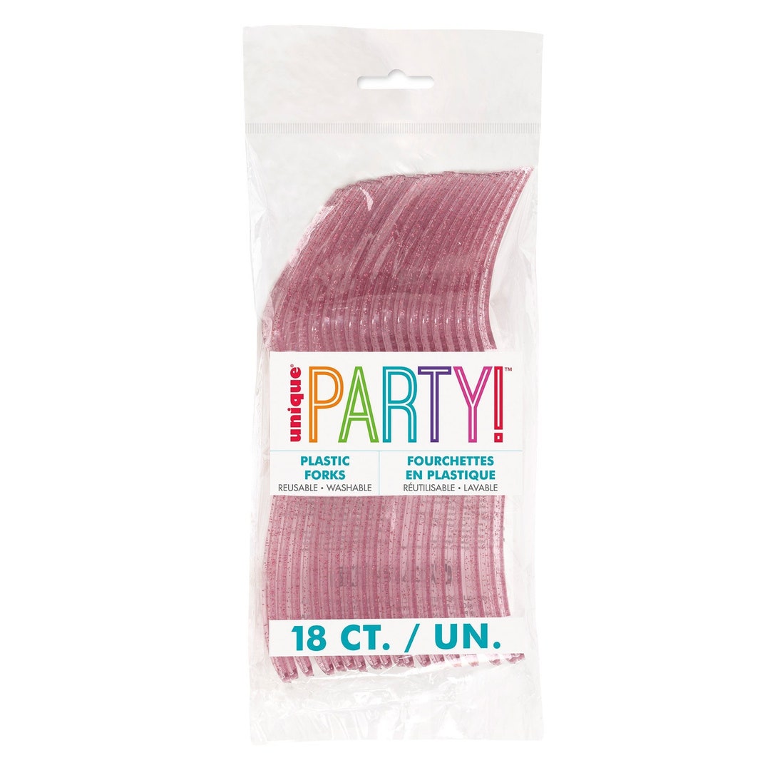 Pink Glitter Plastic Party Forks, Set of 18, Perfect for Gender Reveal ...
