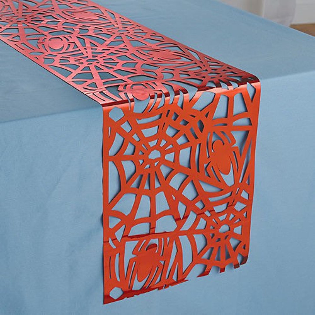 Red Spider & Web Foil Table Runner, 11.4in X 72in, Spider Party, Spider ...