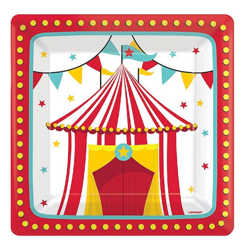 Circus Carnival Square Paper Dinner Plates 8ct 10”x10”, Circus Themed ...