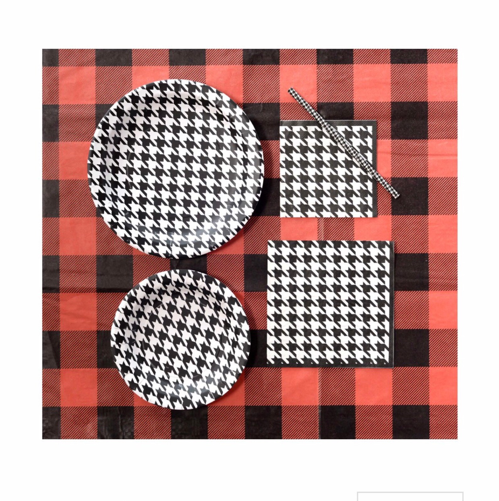 Black and White Houndstooth Dinner Plates, Set of 8, Alabama Football ...