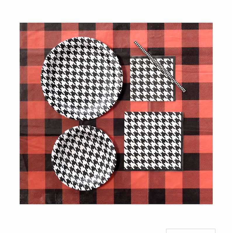 Black and White Houndstooth Dinner Plates Set of 8 Alabama - Etsy
