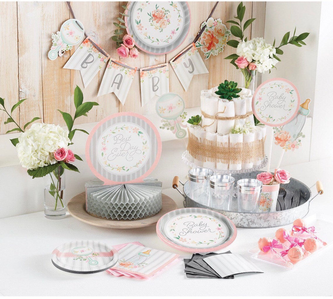 Farmhouse Floral 7" Dessert Paper Plate, Set of 8, Farm Party, Rustic ...
