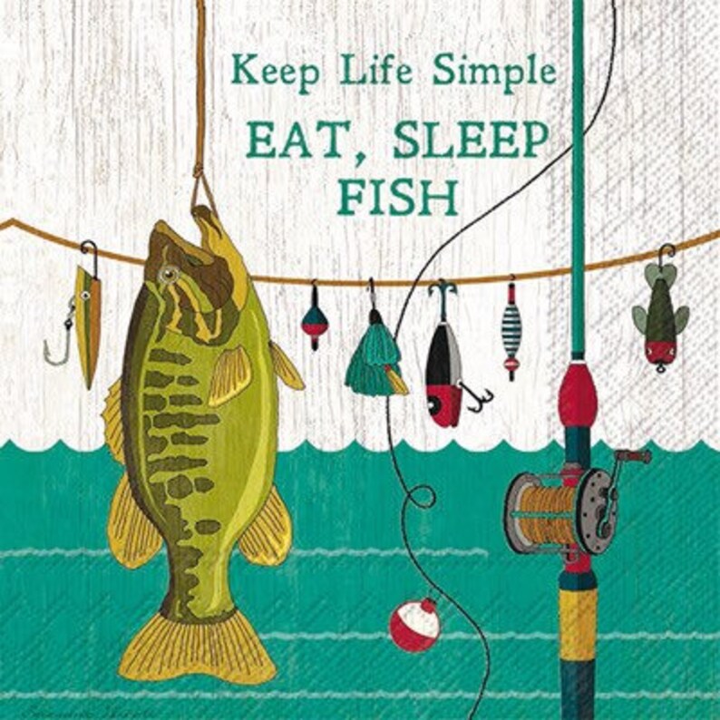 Eat, Sleep, Fish Beverage Napkins, Set of 20 Napkins, Fish Tableware ...