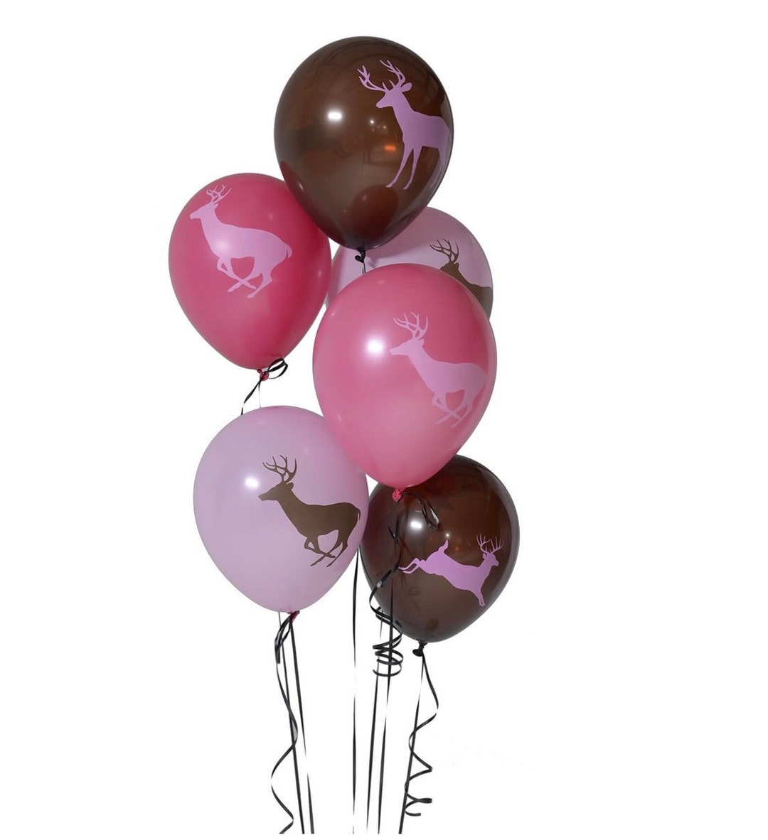 12" Pink Buck Balloon, 2 Brown, 2 Pink and 2 Hot Pink Balloons, Gender ...