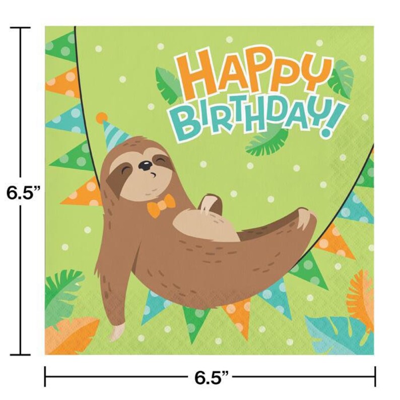 Sloth Party Happy Birthday Luncheon Napkins Set of 16 Sloth | Etsy