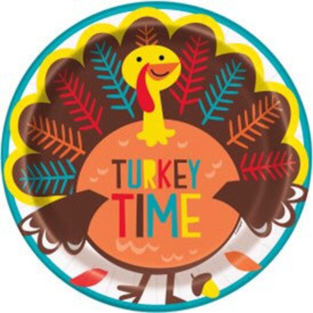 Cartoon Turkey 9” Dinner Plates, Harvest Plates, Fall Party, Autumn ...