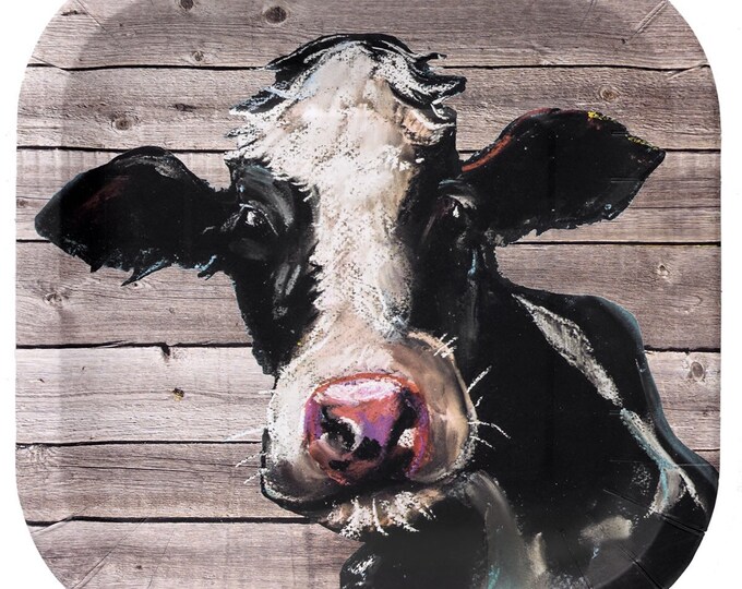 Barnwood Cow Square Dinner Plates Farm Party Set of 8 Plates - Etsy