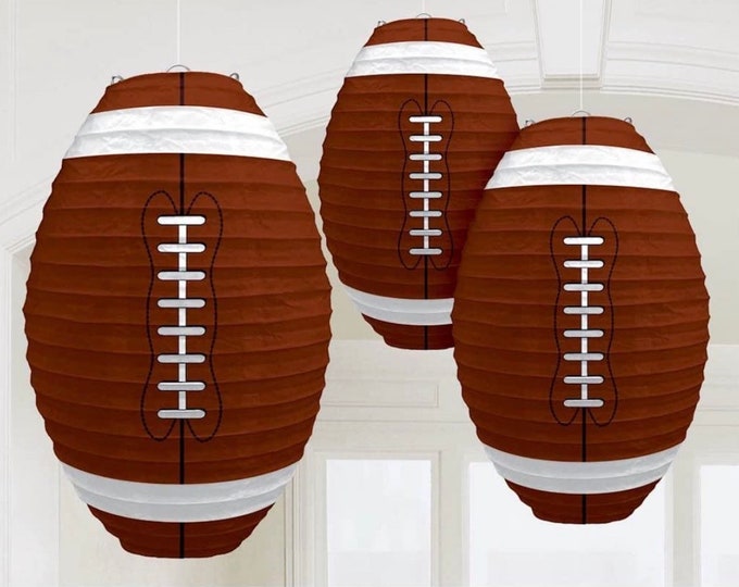 Set of 3 Brown & White Football Party Hanging Paper Lanterns, Party ...