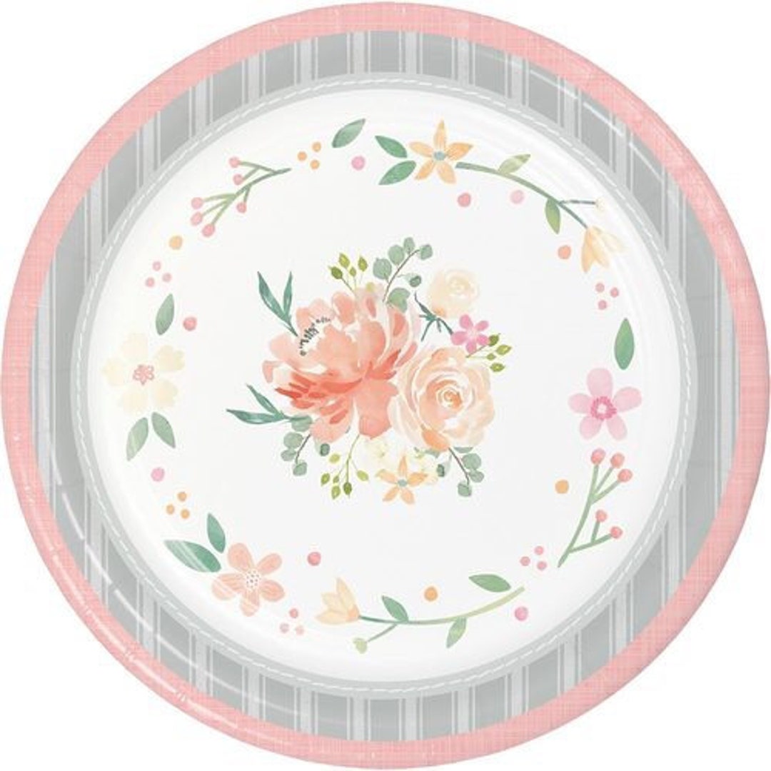 Farmhouse Floral 10" Dinner Paper Plate, Set of 8, Farm Party, Rustic ...