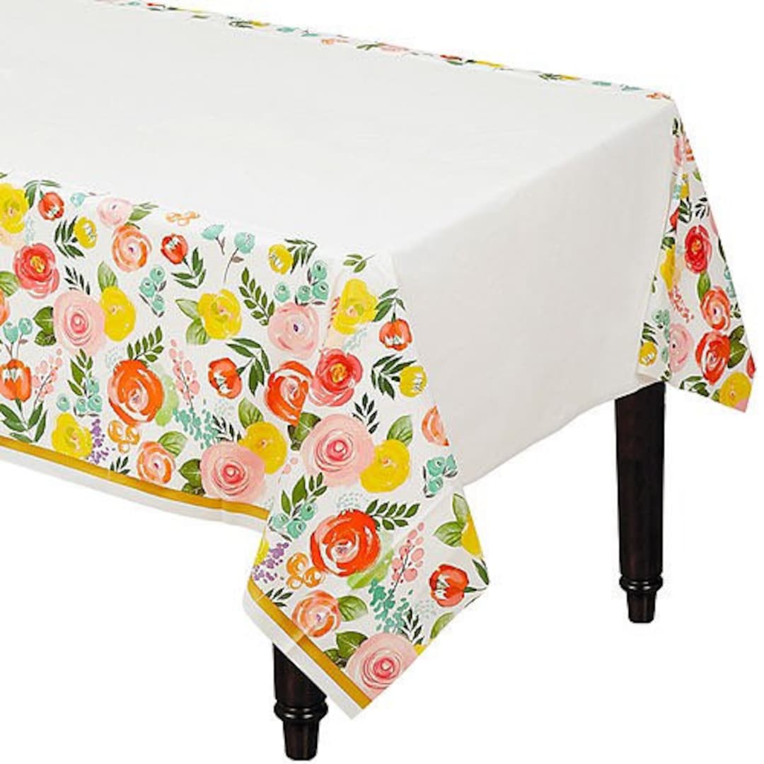 CLOSEOUT!! 50% OFF Bright Floral Table Cover, 54 in X 96 in Plastic ...