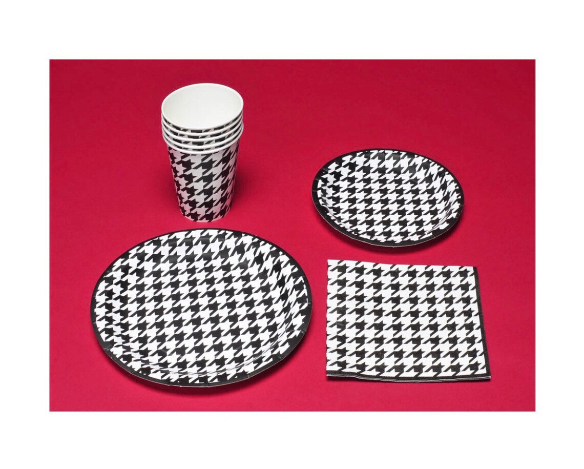 Black and White Houndstooth Dessert Plates, Set of 8, Football Party - Etsy
