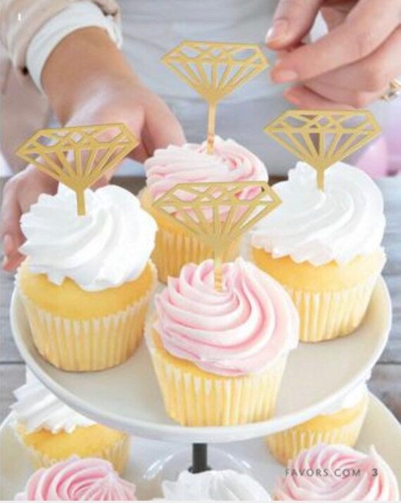 Gold Diamond Cupcake Toppers Set of 5 Engagement Party Picks - Etsy
