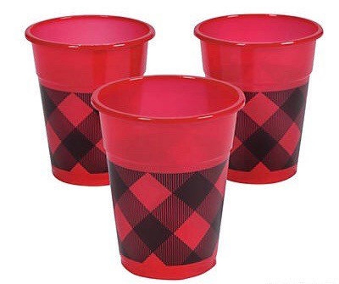 Buffalo Plaid Plastic 16 Ounce Cups, Lumberjack Party, Set of 25 Cups ...