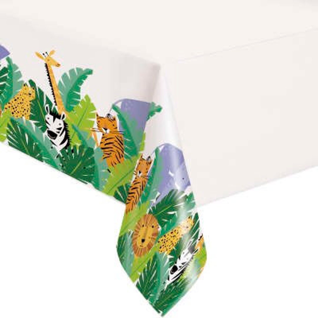 Animal Safari Plastic Tablecover, 54”x 84”, Jungle Baby Shower, Jungle ...